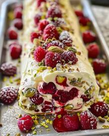 White Chocolate Raspberry Roulade with Pistachios - Mouthwatering RECIPES
