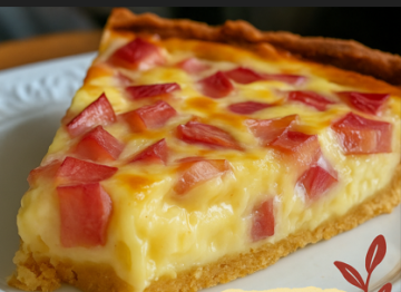 Crustless Rhubarb Custard Pie with a Golden Top - Mouthwatering RECIPES